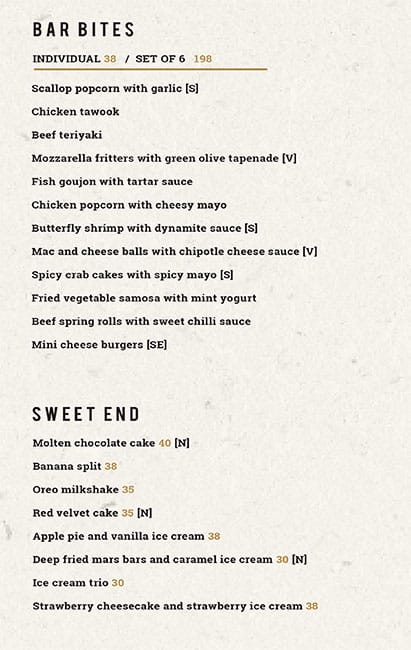 Menu at Barasti Beach, Dubai