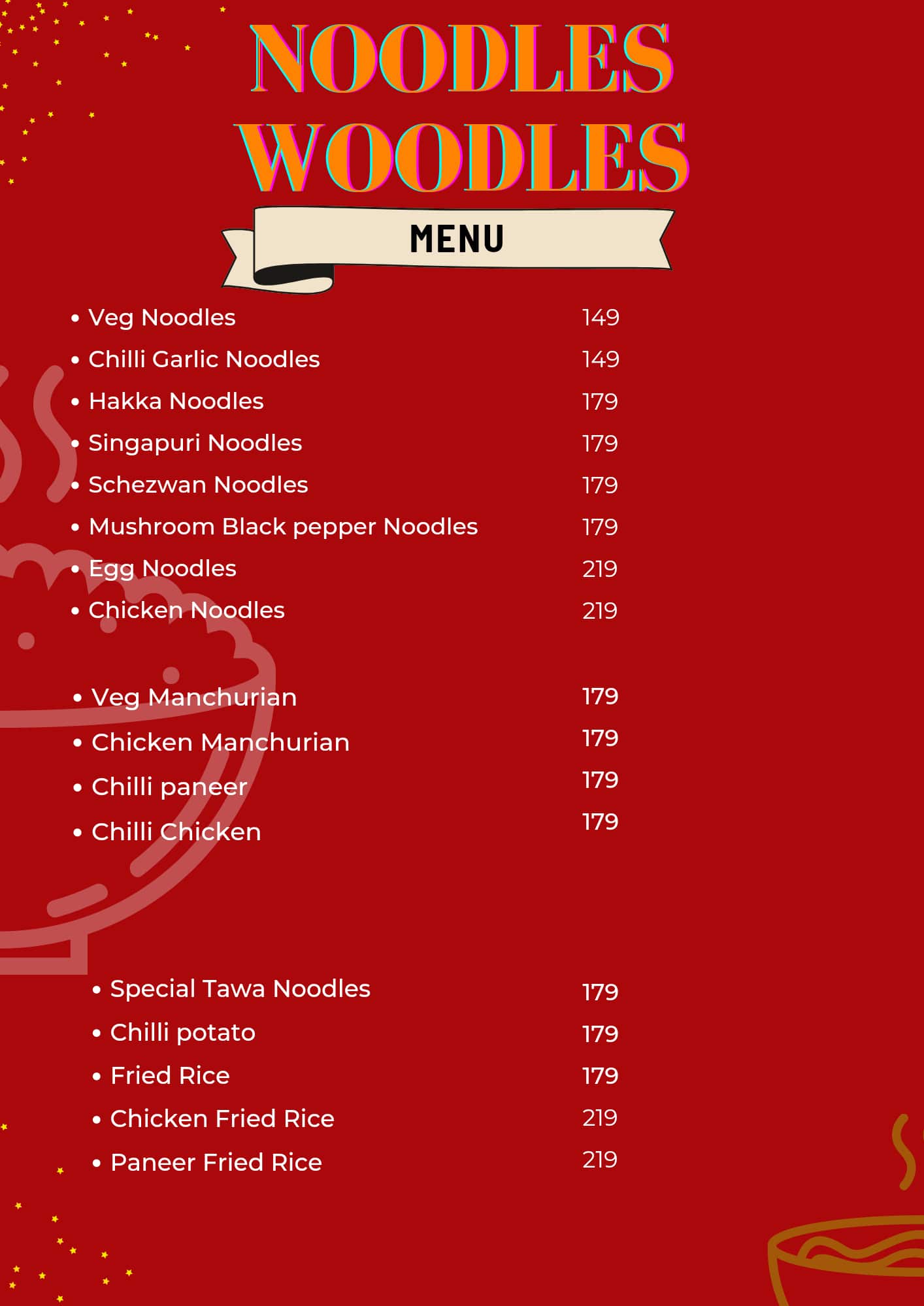 Menu of Noodles Woodles, Tilak Nagar, New Delhi