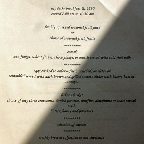 Skydeck - The Gateway Hotel Menu - Zomato