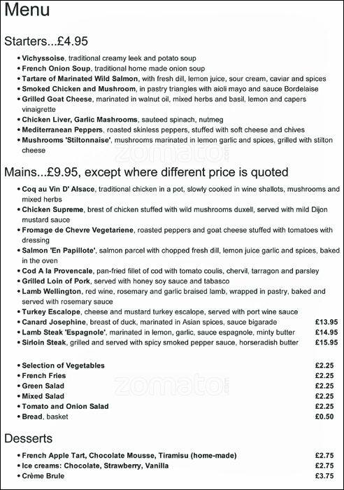 Menu at Pizza Piccolo Restaurant, London, 18 Hogarth Pl