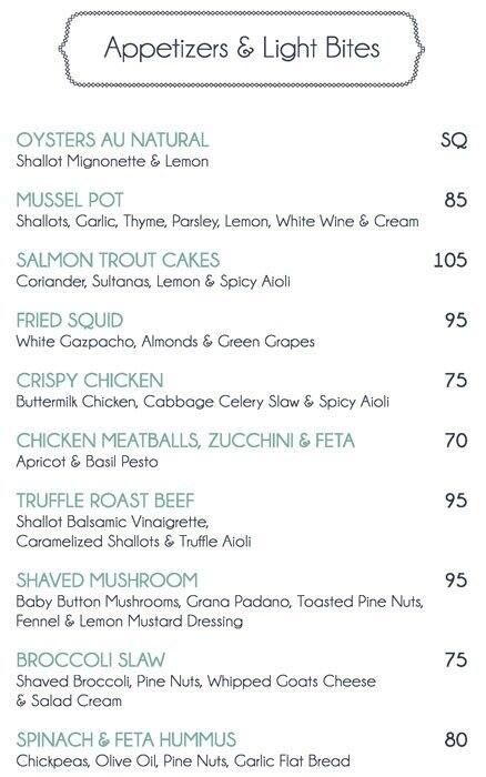 Carta de la Belle Bistro & Bakery, Ciudad del Cabo, Two Oceans Beach