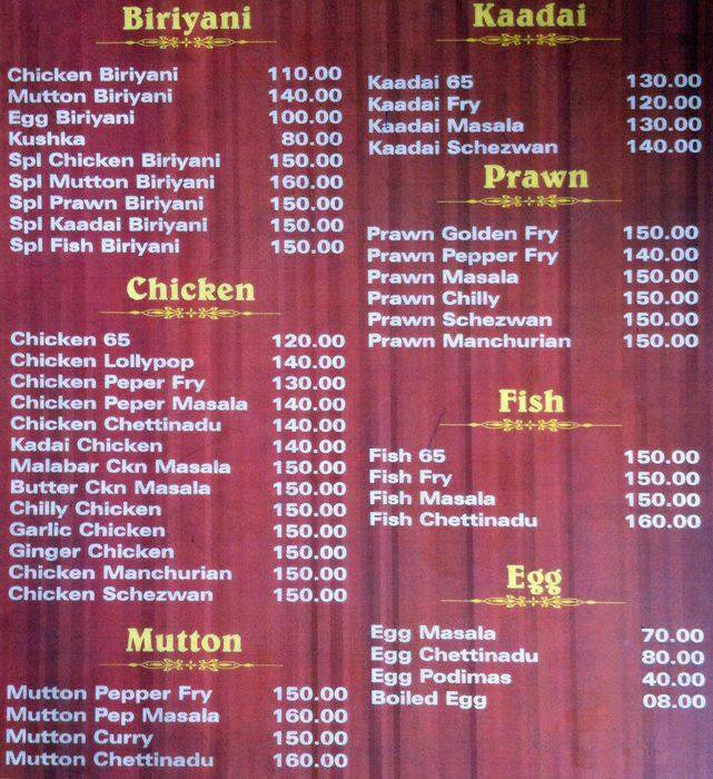 Menu at Chennai Rawther Thalappakattu, Chennai, 5/3 Montieth Road