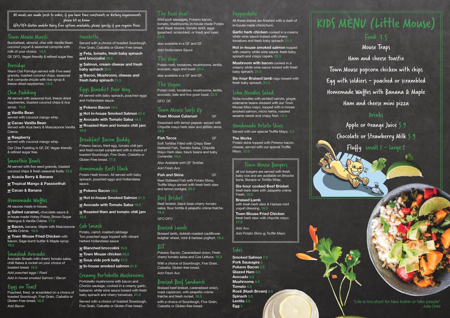 Menu at Town Mouse cafe, Pukekohe, 191 King St