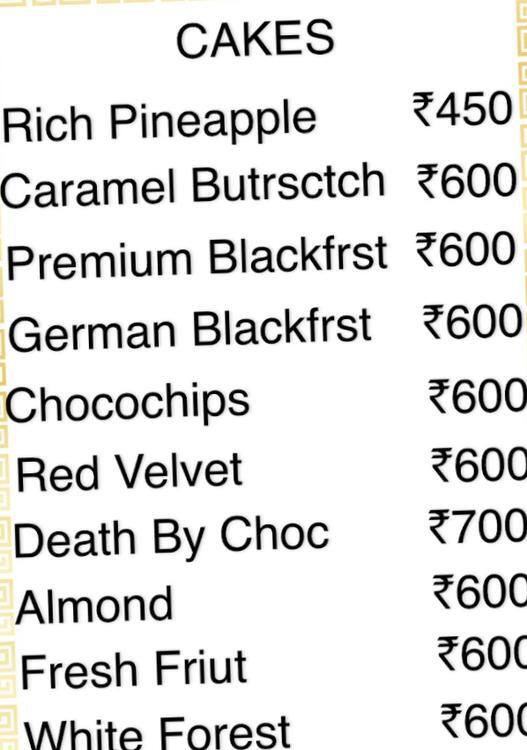 Menu at Srinivasa Bakery, Secunderabad, Prajay Ashray Apartment
