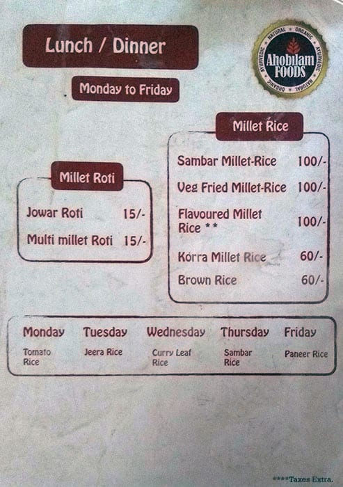 Menu at Ahobilam - Millet Cafe Health Store Boutique, Hyderabad, plot ...