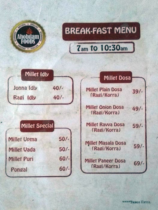 Menu at Ahobilam - Millet Cafe Health Store Boutique, Hyderabad, plot ...