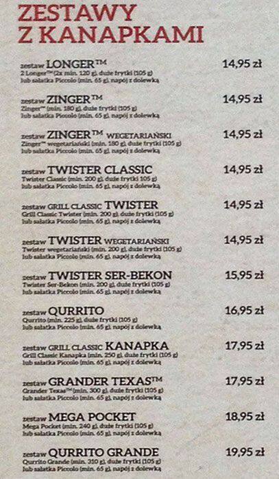 Menu at KFC Kraków ECE Kiosk restaurant, Kraków, Pawia 5 Galeria ...