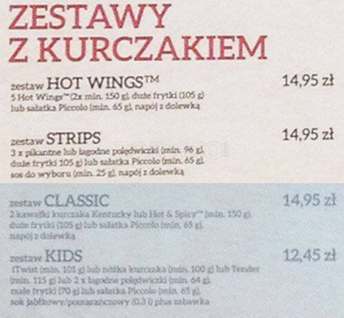 Menu at KFC Kraków ECE Kiosk restaurant, Kraków, Pawia 5 Galeria ...