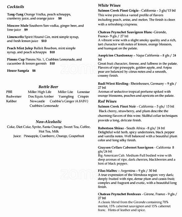 Menu at The Pullman pub & bar, Atlanta