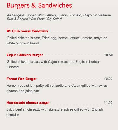 Menu at K2 Grill & Wine, Calgary, 37th Street Southwest T3E 3C9