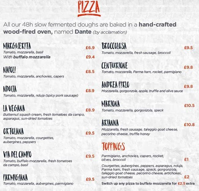 Menu at Zia Lucia restaurant, London, Unit 1a