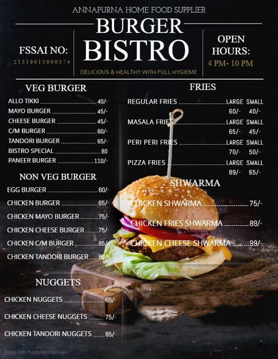 Menu of Burger Bistro, Lower Parel, Mumbai