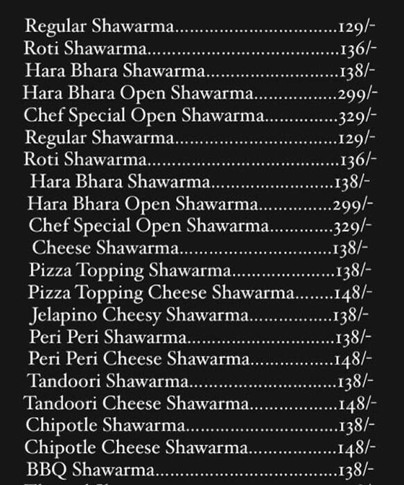 Menu of Shawarma World, Powai, Mumbai