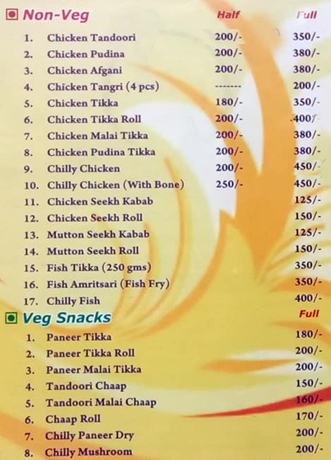 Menu of Sahni Chicken Corner, Jail Road, New Delhi
