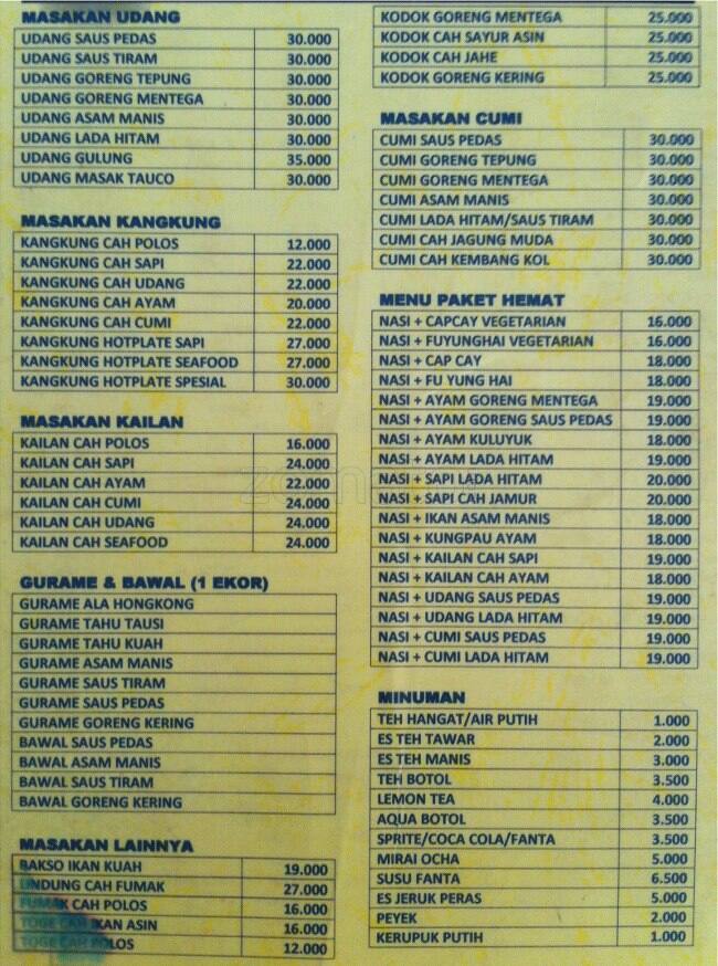 Menu at RM Canton Chinese Food restaurant, Tangerang