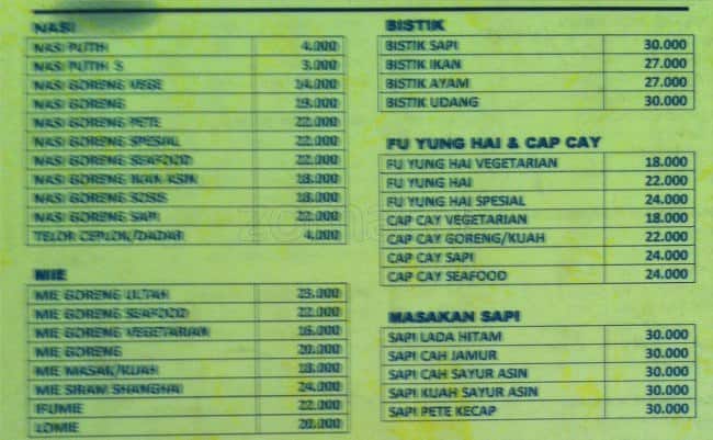Menu at RM Canton Chinese Food restaurant, Tangerang