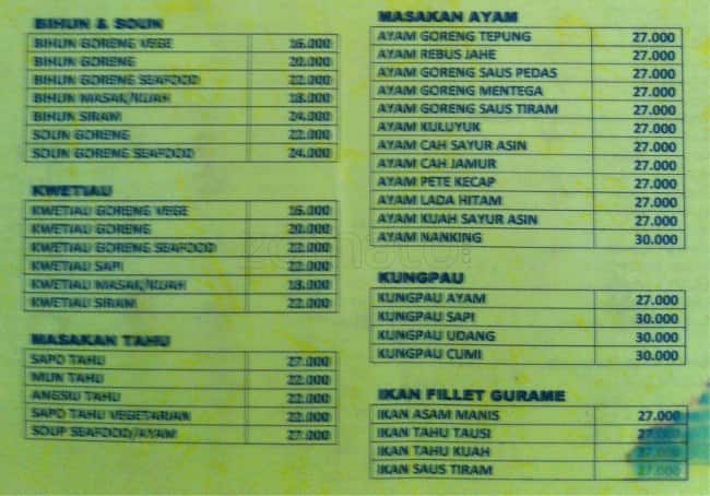 Menu at RM Canton Chinese Food restaurant, Tangerang