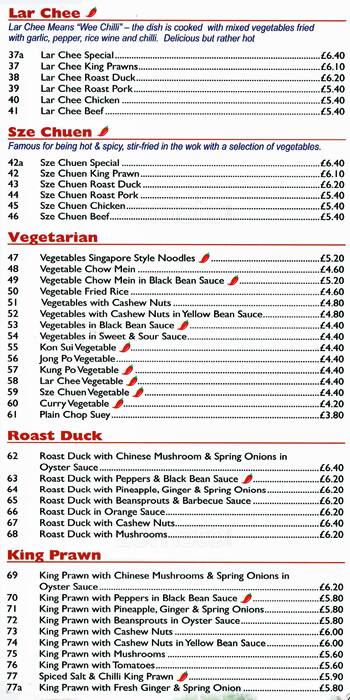 Menu at Jade Palace fast food, Edinburgh, 212 Dalkeith Rd