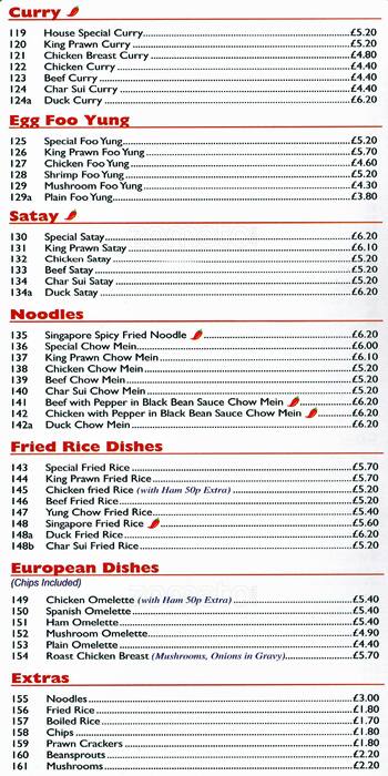 Menu at Jade Palace fast food, Edinburgh, 212 Dalkeith Rd
