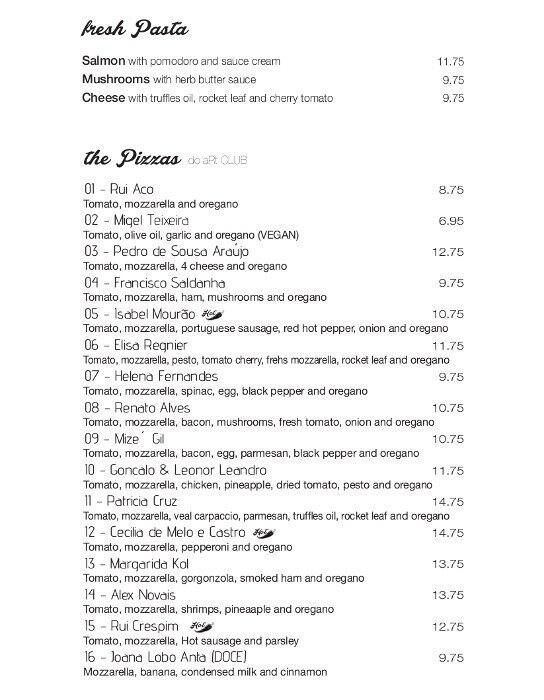 Menu at Pinto's 2 restaurant, Estoril