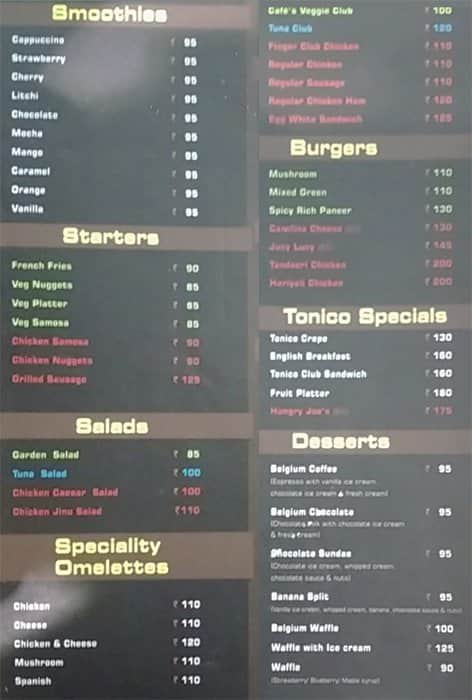 Tonico Cafe Menu, Menu untuk Tonico Cafe, Kakkanad, Kochi - Zomato