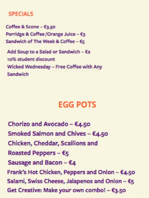 Menu at Foodie cafe, Dublin