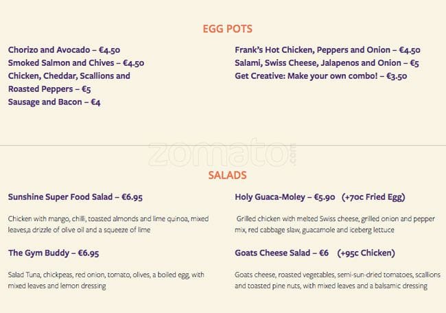 Menu at Foodie cafe, Dublin