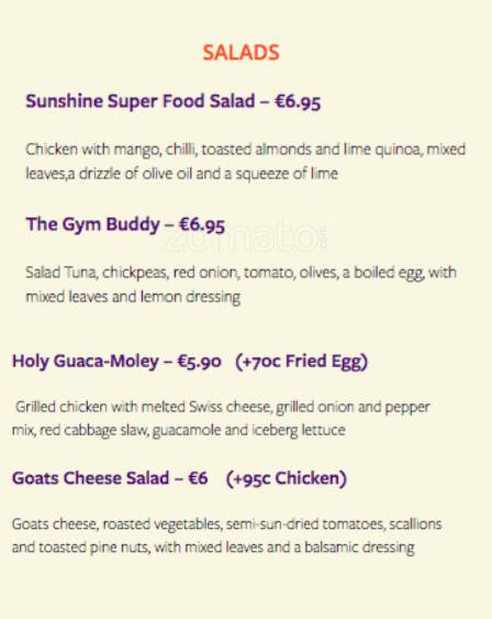 Menu at Foodie cafe, Dublin