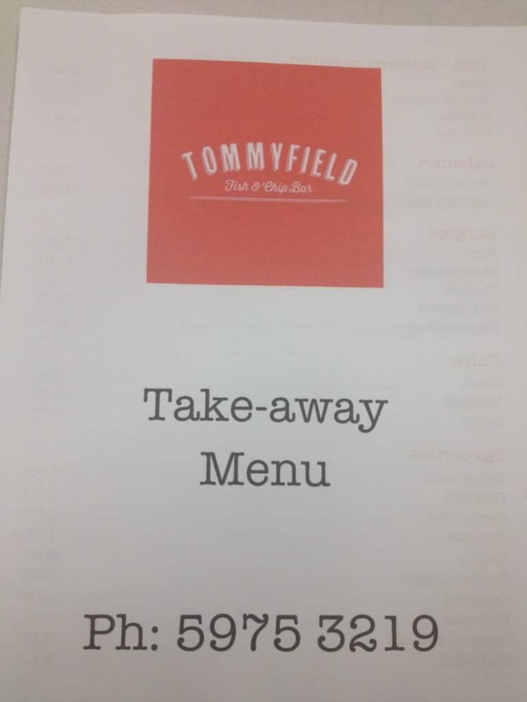 Menu at Tommyfield Fish & Chip Bar, Mornington