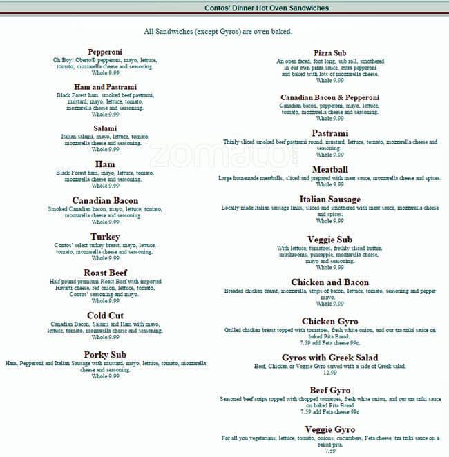 Menu at Contos Pizza pizzeria, Lake Stevens