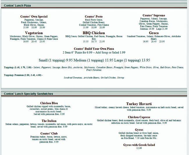 Menu at Contos Pizza pizzeria, Lake Stevens