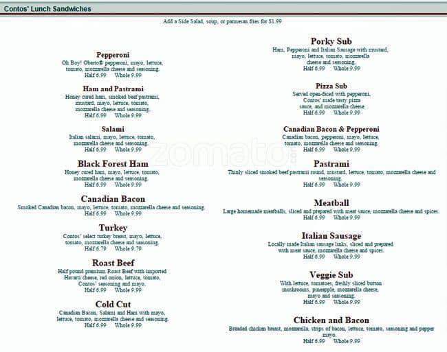 Menu at Contos Pizza pizzeria, Lake Stevens