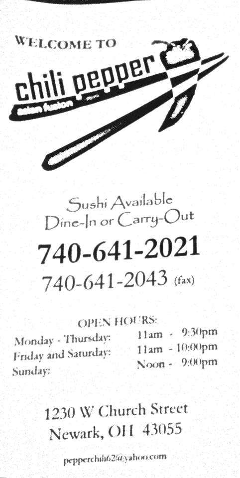 Menu at Chili Pepper Asian Fusion restaurant, Newark