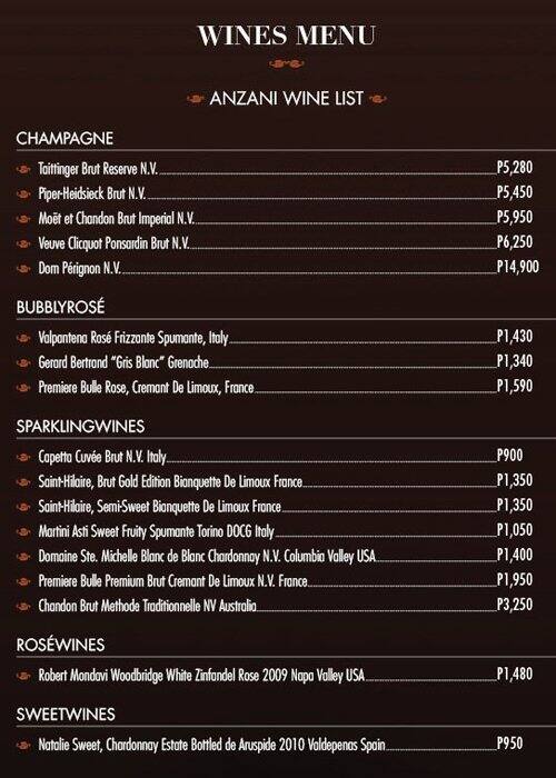 Menu at Anzani New Mediterranean Restaurant, Cebu City, Panorama ...