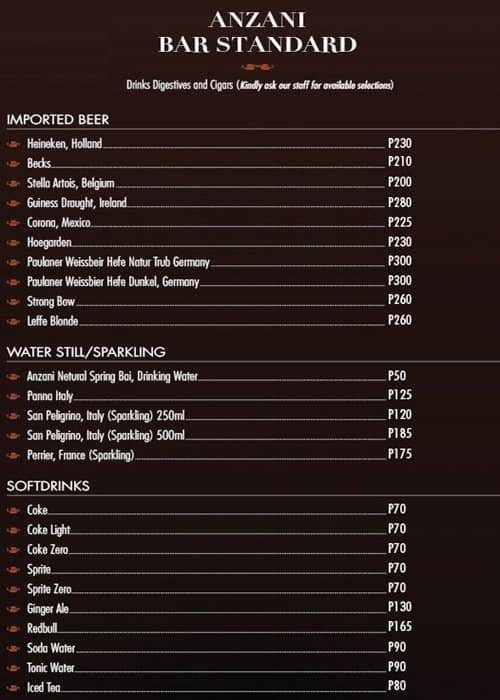 Menu at Anzani New Mediterranean Restaurant, Cebu City, Panorama ...