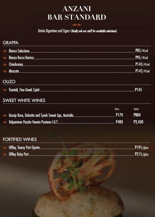 Menu at Anzani New Mediterranean Restaurant, Cebu City, Panorama ...