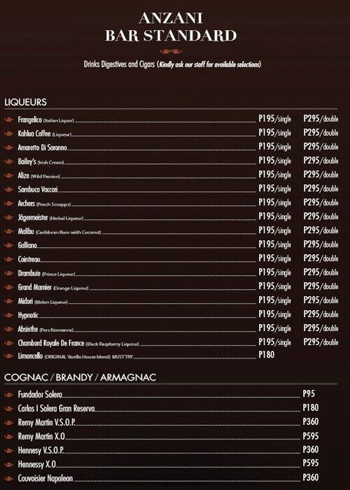 Menu at Anzani New Mediterranean Restaurant, Cebu City, Panorama ...