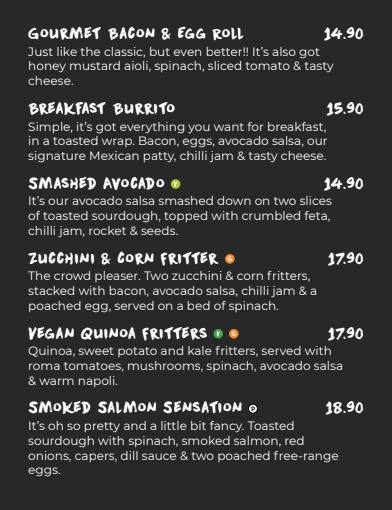 Menu at Raw Energy Brisbane pub & bar, Brisbane City, 100 Edward St