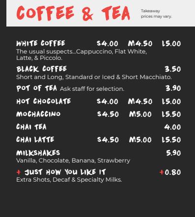 Menu at Raw Energy Brisbane pub & bar, Brisbane City, 100 Edward St