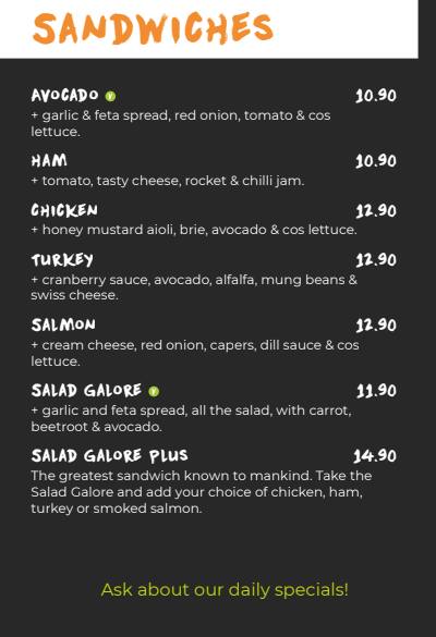 Menu at Raw Energy Brisbane pub & bar, Brisbane City, 100 Edward St