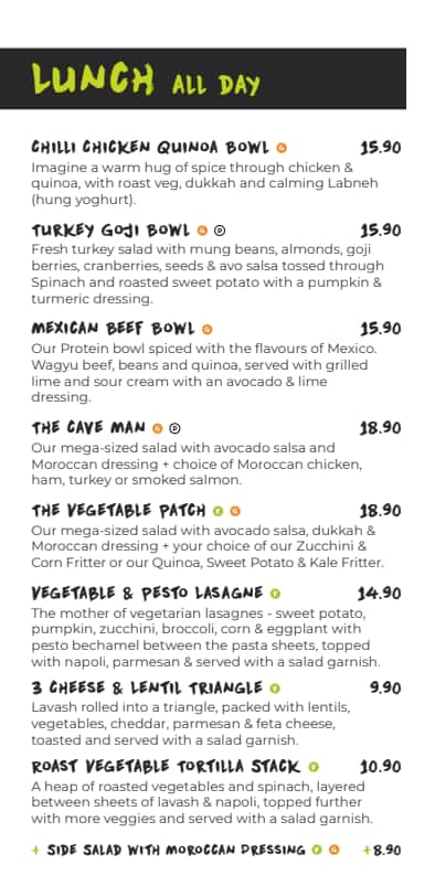 Menu at Raw Energy Brisbane pub & bar, Brisbane City, 100 Edward St