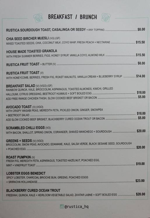 Menu at Rustica Canteen Cbd restaurant, Melbourne