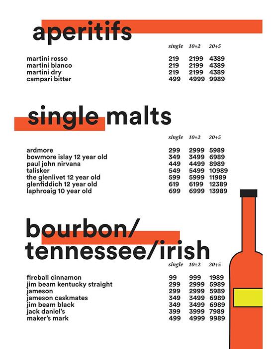 Menu at Foxtrot, Bengaluru