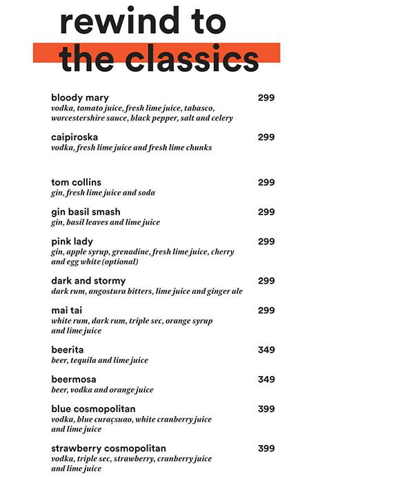 Menu at Foxtrot, Bengaluru