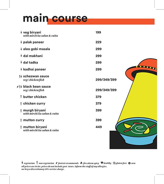 Menu at Foxtrot, Bengaluru