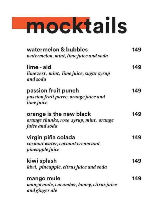 Menu at Foxtrot, Bengaluru