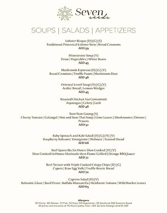Menu at Seven Seeds - Avani Palm View Dubai Hotel & Suites, Dubai