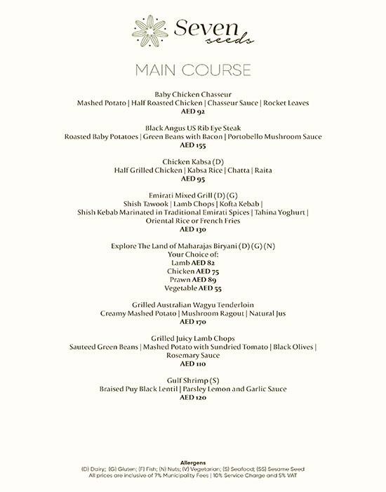 Menu at Seven Seeds - Avani Palm View Dubai Hotel & Suites, Dubai