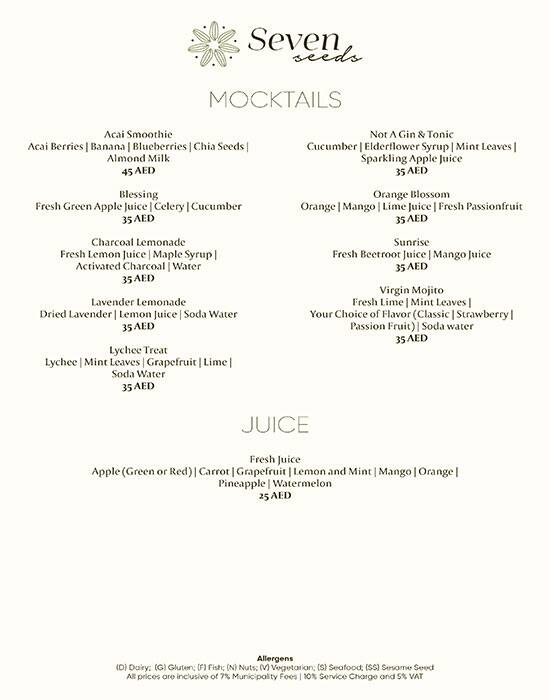 Menu at Seven Seeds - Avani Palm View Dubai Hotel & Suites, Dubai