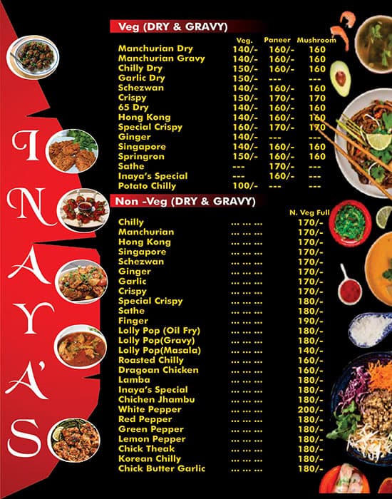 Menu of Inaya Food Corner, Kasarvadavli, Thane West, Thane